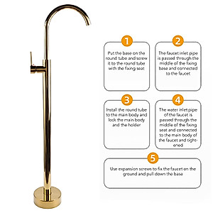 Freestanding Bathtub Faucet, European Style Brass Stainless Steel Floor Mounted Tub Filler Without Hole Single Handle High Flow Shower Faucet Bathroom Tub Faucets for Column Type (Gold)