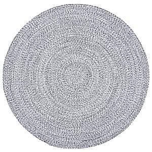 SAFAVIEH Braided Collection Area Rug - 5' Round, Ivory & Black, Flat Weave Cotton Design, Easy Care, Ideal for High Traffic Areas in Living Room, Bedroom (BRD351A)