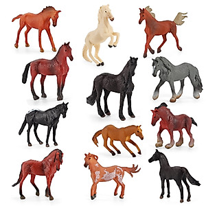 WONWONTOYS 12PCS Realstic Mini Horse Figurines Toy Palyset Arabian Horse Hannover Horse Morgan Stallion Solid Steed Model Set Early Educational Cognitive Toy for Kids