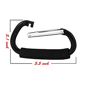 2 Packs Large Stroller Hooks, Aluminum Grocery Bag Handle Organizer Hook or Diaper Bags Holder- Black