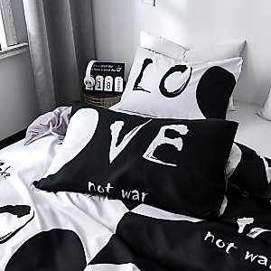 WUJIE Couple Bedding Love Pattern Duvet Cover Set with Zipper Closure Ultra Soft Microfiber Bedding Set Queen Size (1 Duvet Cover + 2 Pillowcases)