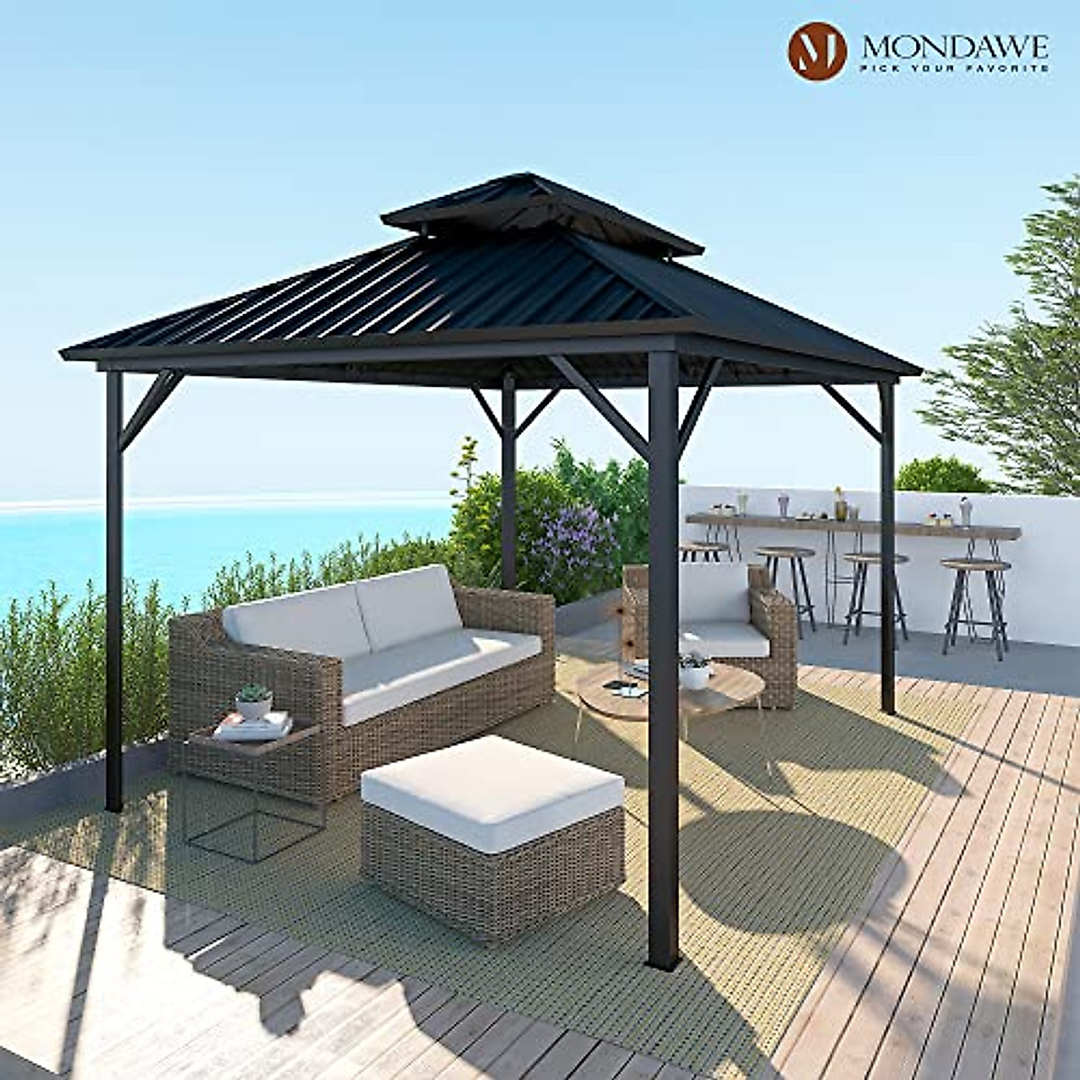 MONDAWE 10x12Ft Hardtop Gazebo Heavy Duty Galvanized Steel Double Roof Permanent Gazebo Steel Frame Canopy Outdoor Pavilion for Patio Lawn Garden