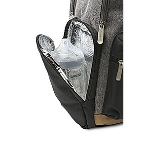 Eddie Bauer Places & Spaces Bridgeport Diaper Bag Backpack, Cooler Bottle Pockets and Changing Pad Included, Light Grey and Tan