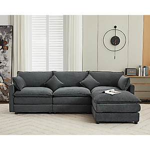 ANDORON Modular Sectional Couch, 101 Inches L Shaped Sofas for Living Room Convertible Couches with Removable Ottoman and Pillows for Small Space, Apartment Chenille Fabric (Dark Gray)