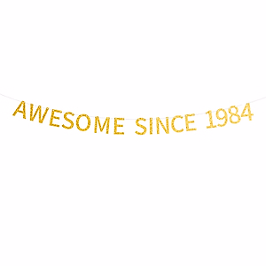 Awesome Since 1984 Banner Pre-strung Happy 40th Birthday Banner Gold Glittery 40 Forty Years Old Birthday Party Decorations for Men Women