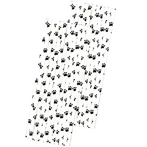 Dog Theme Paw Print Paper Drinking Straws - Black White - 7.75 inches - 50 Pack - Outside The Box Papers Brand