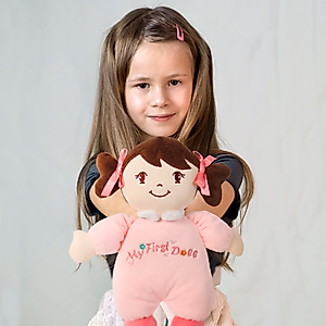 Linzy Plush Soft Plush Baby Doll My First Doll Safe for All Ages Mi Primera Muñeca Stuffed Plush Doll 10''(83561BROWN)