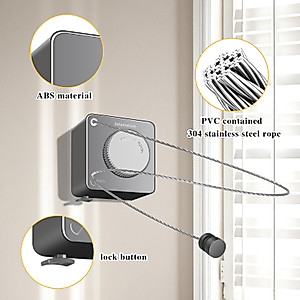 tatamelon Retractable Clothesline Indoor, Non-Sagging Outdoor Clothes Line retracting,13.8 Ft Heavy-Duty Clothes Drying Laundry Line,Wall Mounted Stainless Steel Line（Grey）