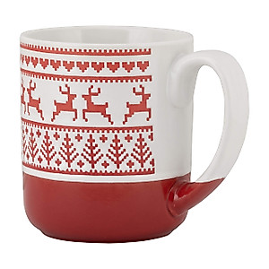 10 Strawberry Street Embossed Reindeer Ceramic Mug, Set of 4 (Red), S4MUG-XMAS