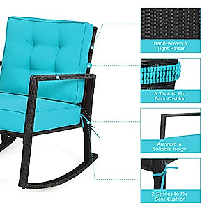 RELAX4LIFE Wicker Outdoor Rocking Chair - All Weather Rattan Rocker Patio Chair w/Steel Frame Removable Cushions & Armrest, Rocker Chair Outdoor Furniture for Backyard Porch Poolside (1, Turquoise)