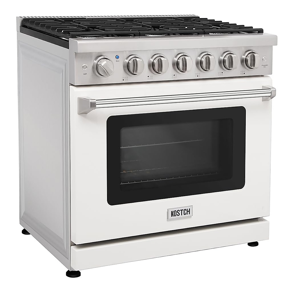KOSTCH 36 inch Professional Freestanding Pro-Style Natural Gas Range or Liquid Propane Gas Range with 6 Burners, 6.0 cu.ft. Oven Capacity, in Stainless Steel - KOS-36RG03M (White)