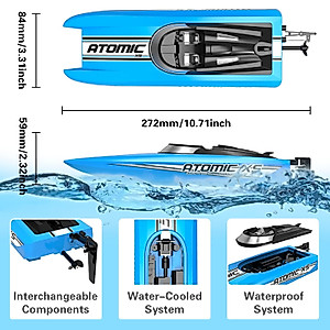 VOLANTEXRC Remote Control Boats for Pools and Lakes 20+MPH AtomicXS High Speed RC Boat for Kids or Adults Toy Boat Gifts with 2 Batteries & Reverse Function (795-5 Blue)