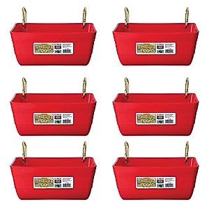 Little Giant FF11RED 4.5 Quart Heavy Duty Plastic Feed Trough Bucket Fence Feeder with Carabiner Clips for Livestock and Pets, Red (6 Pack)