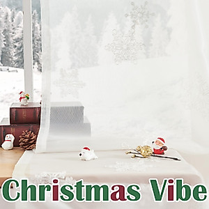 jinchan Christmas Curtains White Snowflake Embroidered Sheer Curtains 84 Inch Length Light Filtering Xmas Backdrop Window Curtains for Living Room 2 Panels Set Bedroom Rod Pocket Curtains