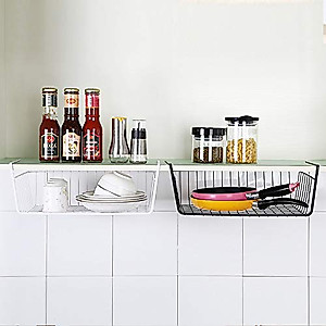 PENGKE Black Under Shelf Basket,4 Pack Slides Under Cabinet Storage Shelf Wire Baskets,Space Saving for Kitchen Counter Pantry Desk Bookshelf Cupboard