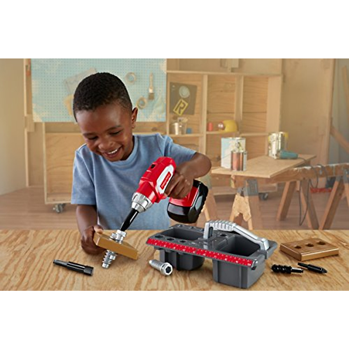 Fisher-Price Preschool Toy Drillin’ Action Tool Set with Sounds, 10 Pieces for Construction Pretend Play for Kids Ages 3+ Years