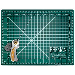 WA Portman Self Healing Cutting Mat and Rotary Cutter Set - 9x12 Inch Rotary Cutter Mat - 45mm Rotary Cutter and Mat - 5 Extra Rotary Fabric Cutter Blades - Ideal Sewing Mat Set for Craft Supplies