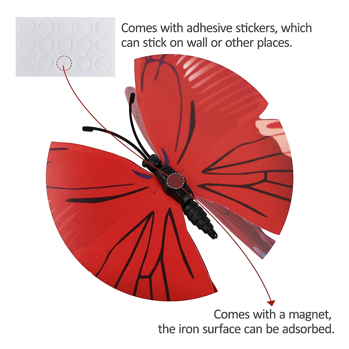 24PCS Butterfly Wall Decals Removable 3D Butterflies Decor for Wall Sticker Mural Stickers Home Decoration Kids Room Bedroom Decor (Double Layer-Red/24PCS)