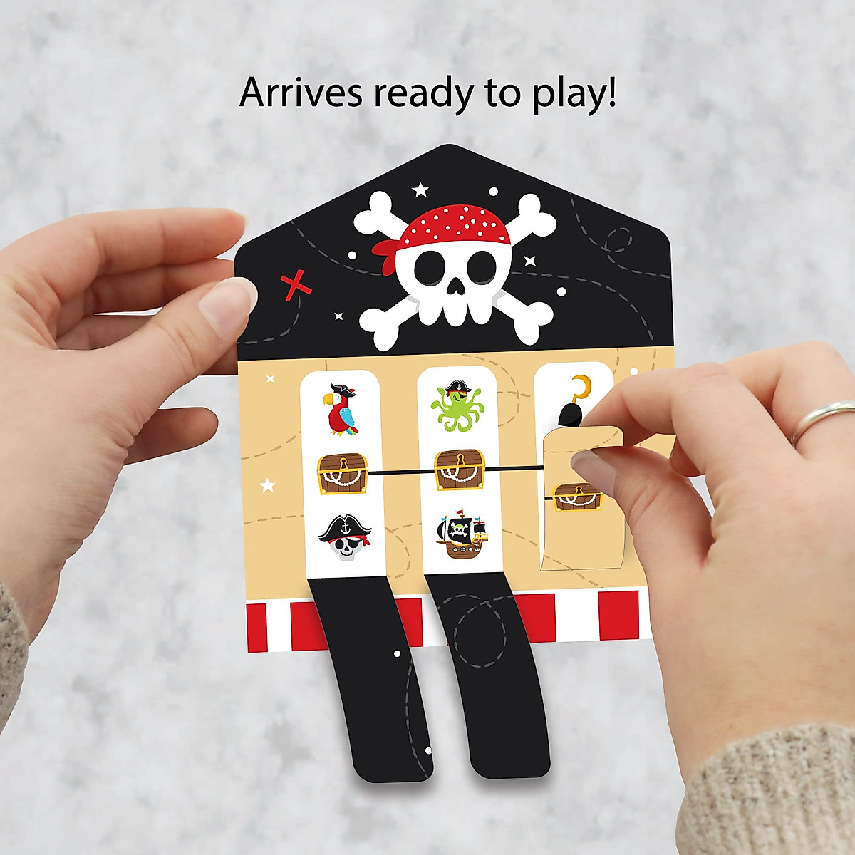 Big Dot of Happiness Pirate Ship Adventures - Skull Birthday Party Game Pickle Cards - Pull Tabs 3-in-a-Row - Set of 12