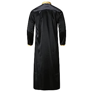 Muslim Middle Arab Embroidered Stand Men's Robe Collar Muslim Clothes Hijab for Women Set (Black, XL)