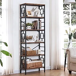 HOMISSUE Bookcase,6-Tier Tall Bookshelf Metal Bookcase and Bookshelves, Free Standing Storage Modern Bookshelf for Home Office Living Room and Bedroom, Rustic Brown