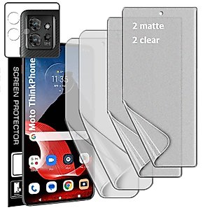 [2SET 6PCS] (2 Self Healing(clear) TPU film + 2 Anti-glare(matte) TPU film + 2 Lens Protector) compatible with Motorola ThinkPhone 5G 2023 Easy to Install TPU Film screen protector Scratch Resistant