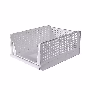 Folding and Stackable Storage Shelf | Foldable Drawer Organizer | Closet Wardrobe Organizer, Set of 4, White
