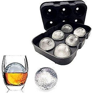 Silicone Ice Cube Trays Round Ice Cube Mold Spheres Ice Ball Maker (6 Round Ice Ball Black)