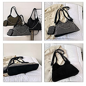 Jechin Bling Rhinestone Tote Handbag for Women, Glitter Tote Shoulder Top Handle Satchel Hobo Bags Large Capacity Handbag (black)