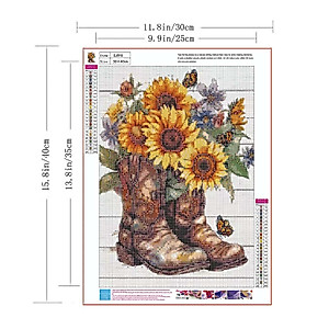 ZQEATRY Boot Diamond Painting Kits for Adults,5D Butterfly Sunflower Flowers Diamond Art Kits for Beginners,DIY Full Drill Diamond Gem Art with Painting Kits for Home Wall Decor 12 x 16 Inch