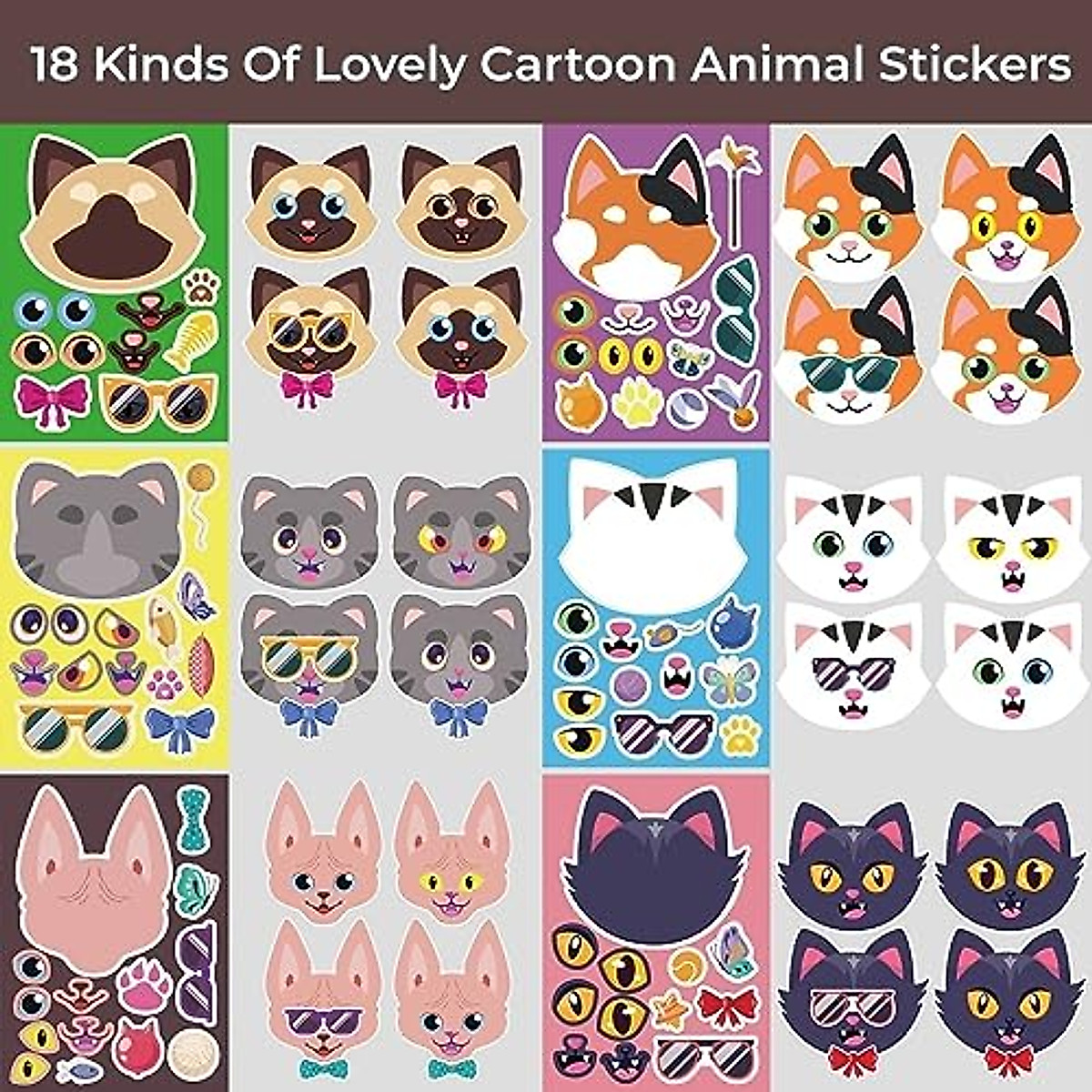 Make A Face Animal Stickers, Safari Theme Party Favors Stickers Birthday Activities Supplies Craft for Kids Toddlers, DIY Zoo Animal Stickers for Water Bottle Laptop Decal (18 Sheets Stickers)