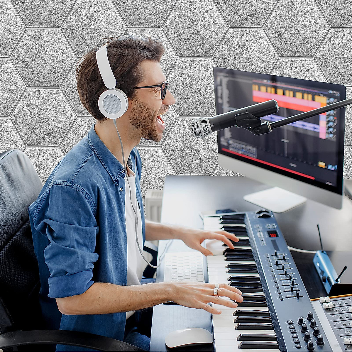 12 Pcs Acoustic Panels,Self-adhesive Sound Dampening Panels, 12 X 10.5 X 0.4 In Sound Proof Foam Panels,High Density Sound Proofing Padding for Wall, Acoustic Treatment for Studio, Home (grey)