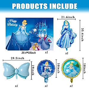 108 Pcs Cinderella Themed Party Decoration Balloon Garland Set Cinderella Birthday Party Supplies Includes Happy Birthday Background, 100 Latex Balloons, 5 Foil Balloons for Kids Birthday Party