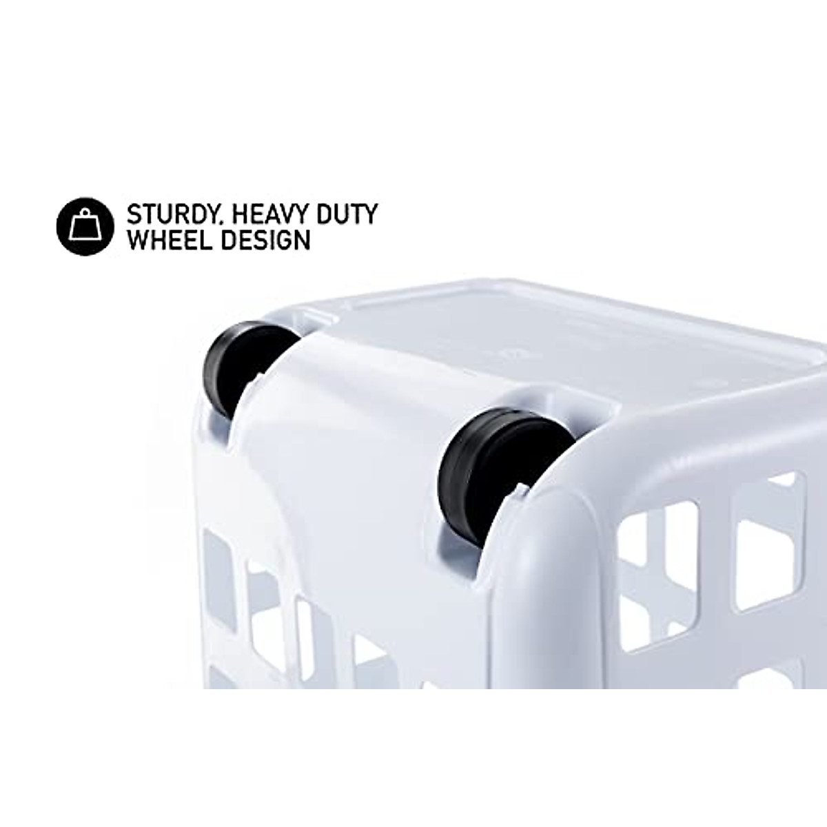 United Solutions Rolling Hamper with Built-In Handle, Two Bushel Capacity Holds 3 Loads of Laundry, Smooth-Gliding Thermo-Rubber Wheels, White, Ventilated Design
