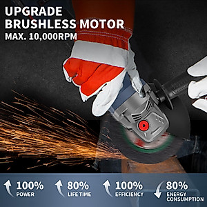 RYOJEGK 5" Brushless Angle Grinder Kit, 2 x 6.0Ah Battery Cordless Angle Grinder Tool,10000RPM Max Rotational Speed & 26Pcs Set of Accessories, Amoladora Angular for Cutting,Polishing & Carving