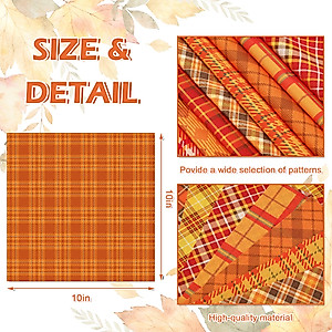 JarThenaAMCS 40Pcs Fall Cotton Fabric Bundles Orange Yellow Buffalo Plaid Fat Quarters Autumn Thanksgiving Quilting Patchwork for DIY Craft Home Party Decor, 10 x 10 Inch