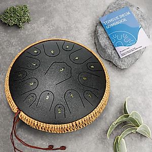 14 Inch 15 Note Steel Tongue Drum Qingshi Percussion Instrument Hand Pan Drum with Drum Mallets Carry Bag，Used for music education concert spiritual healing yoga meditation (14 Inch 15 Note-Green)