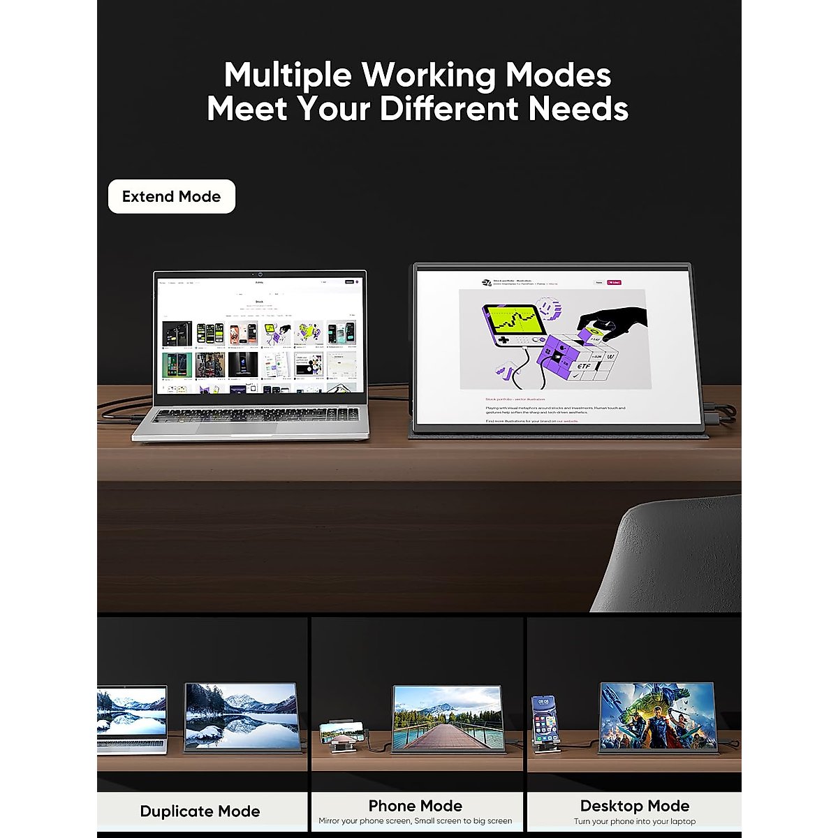 2.5K Portable Monitor for Laptop16 Inch 2560 * 1600 100% sRGB Comupter Gaming Display with HDR USB C HDMI, Ideal for Travel, Second, Extend Screen