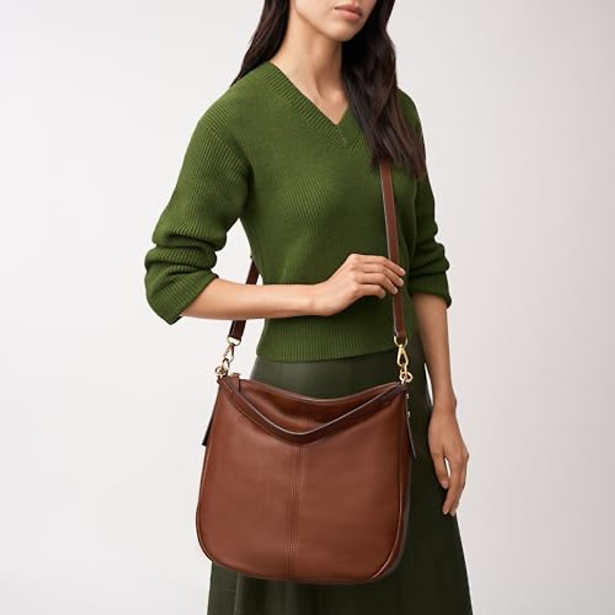 Fossil Women's Jolie Leather Hobo Purse Handbag, Brown (Model: ZB1434200)