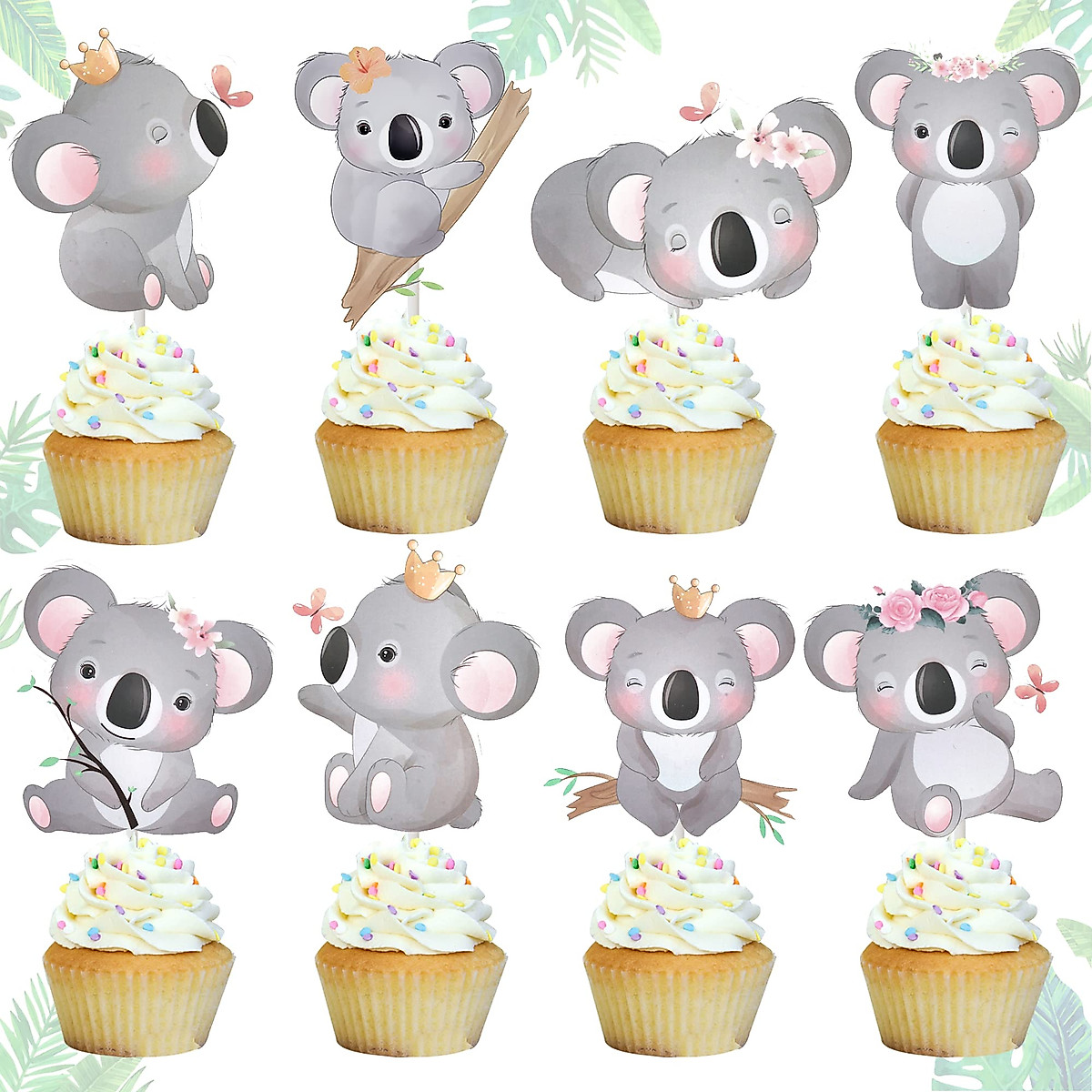 Koala Birthday Party Decorations with Cute Koala Happy Birthday Banner, Latex Balloons, Cake Cupcake Toppers for Koala Birthday Party Jungle Animal Party Supplies