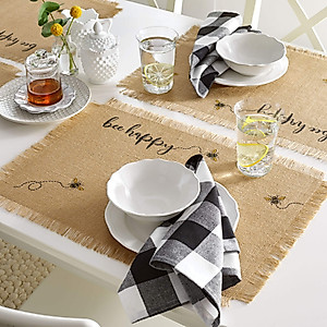 Elrene Home Fashions Farmhouse Living Bee Happy Burlap Placemats, Set of 4, 13" x 19", Multi 4 Count