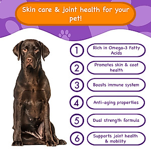 PawPuk Paws Omega 3 Fish Oil Chews for Dogs - EPA & DHA for Skin & Coat Health Plus Overall Health, Itch Relief, Joint & Mobility Support, CoQ10 & NMN - Natural Anti-Aging Supplement for Dogs