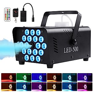 Upgraded Fog Machine with Light 18 LED Smoke Machine for Parties Wedding, 13 Colors Fog Machine Fog Stage with 2 Wireless Remote Controls, 500W 2000CFM Outdoor Fog Machine for Halloween DJ