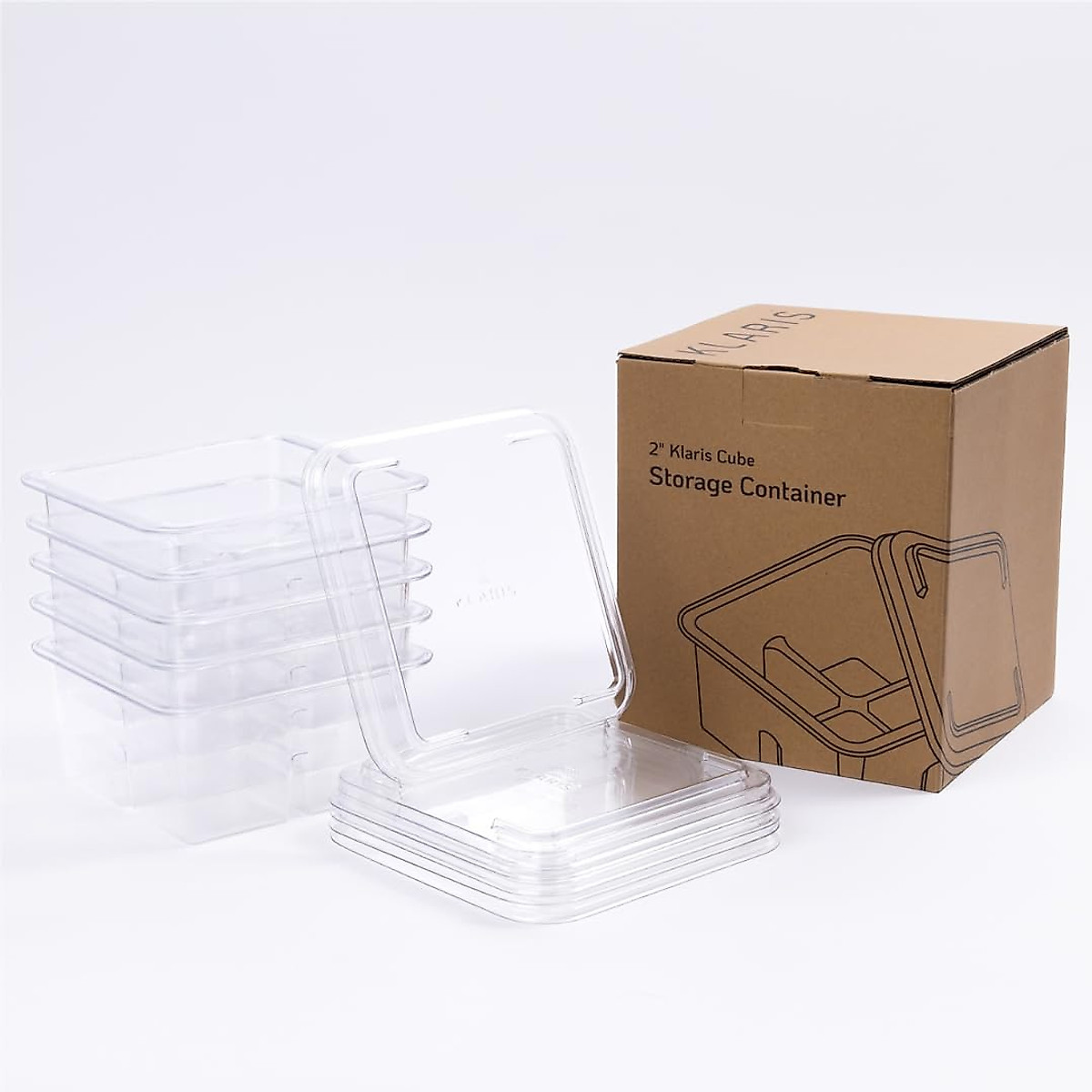 Klaris 2" Cube Storage Containers (5 pk) - Craft Ice Storage with Lids | Stackable, Compact and Robust for Freezer | Keeps Ice Fresh & Clear | Compatible with any 2" Cubes & Spheres