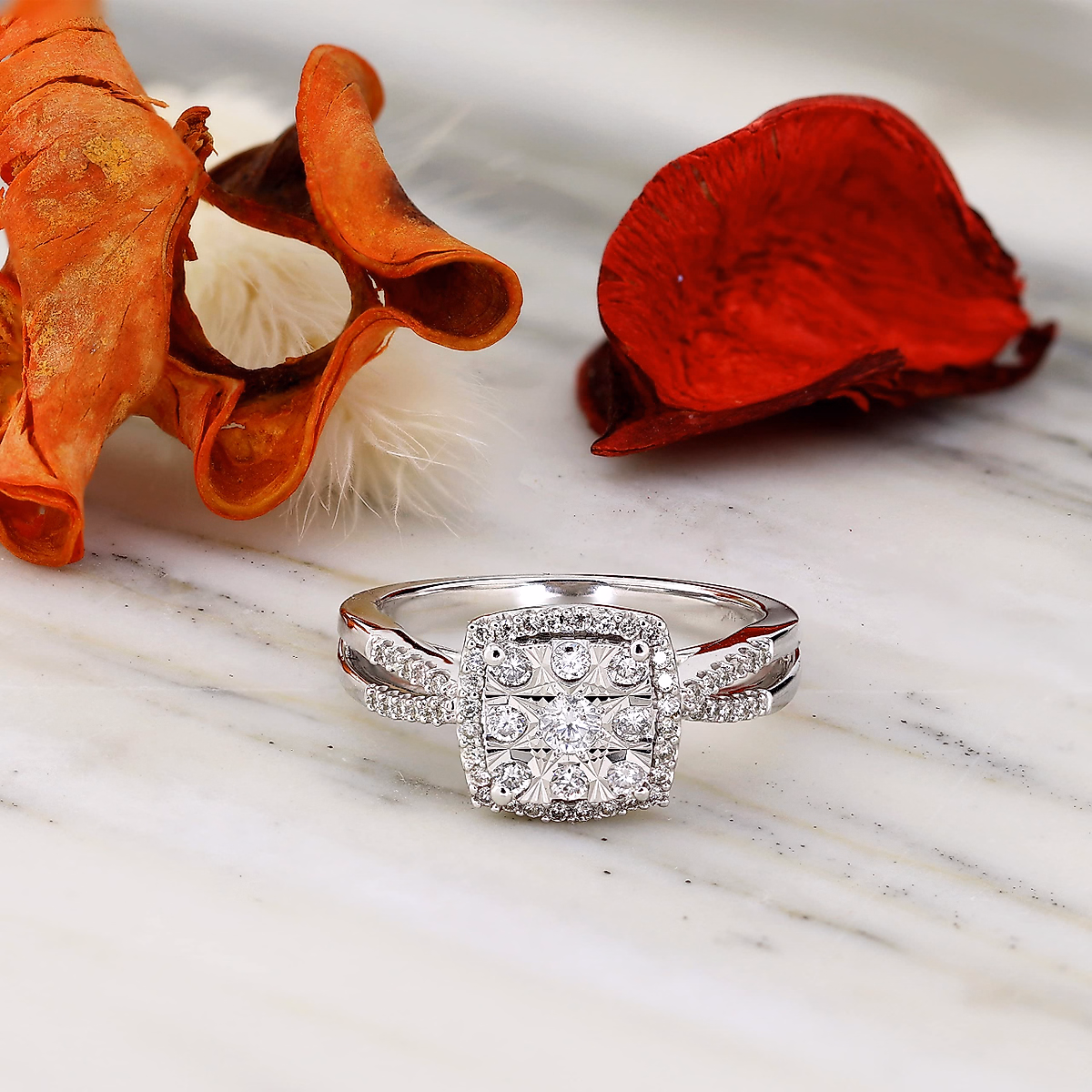 Diamond Wish 1/2 Carat Diamond Cushion Shape Halo Cluster Ring for Women in 10k White Gold (H-I, I2-I3, cttw) Anniversary Engagement Promise Ring Size 7