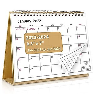 SKYDUE Small Desk Calendar 2023, Desk Calendar from Jan.2023 to Jun.2024, 7" x 8.5", Standing Desk Calendar with To-do List & Notes for Kitchen Office School