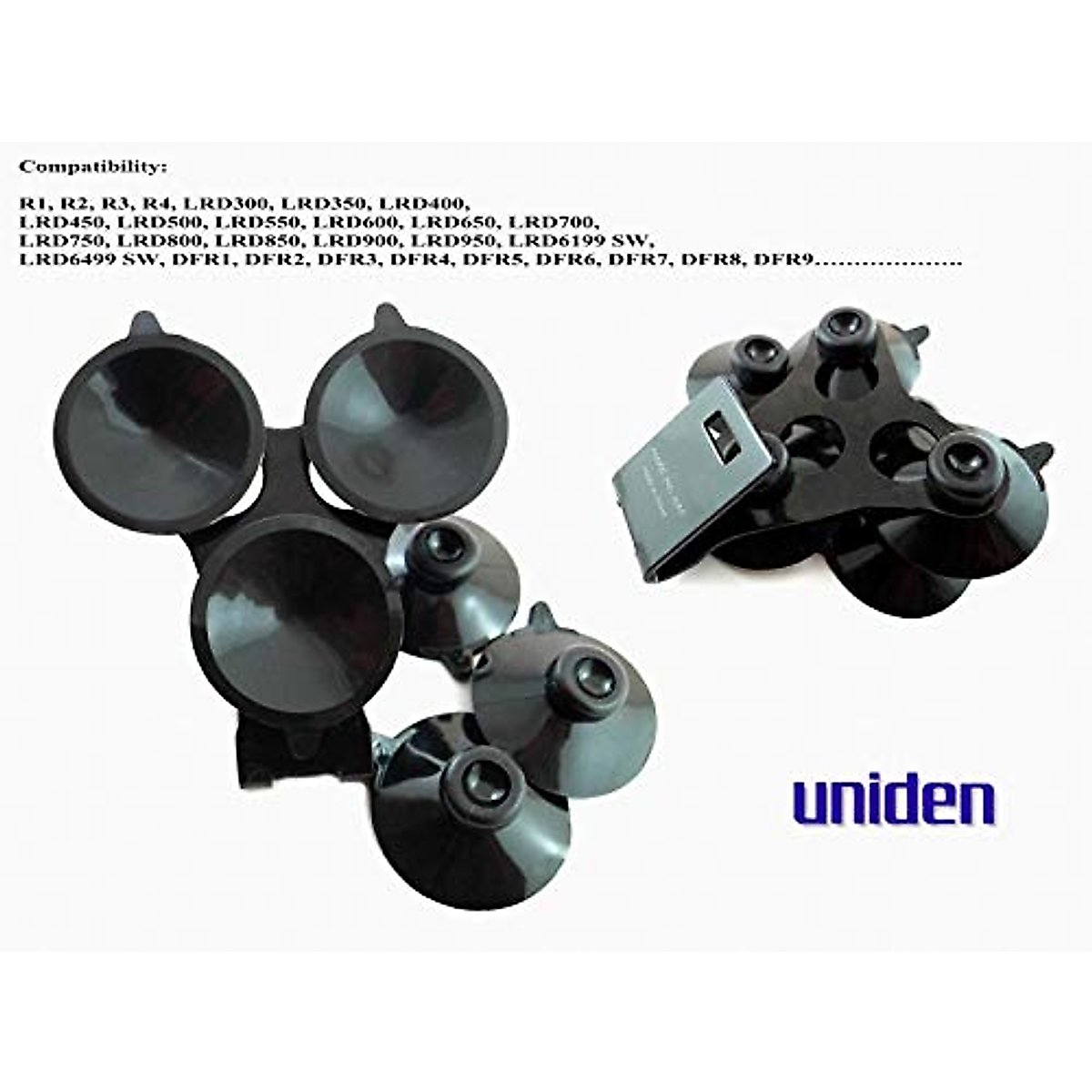 Improved Windshield Mount Bracket U3CBLK with 6 Black Suction Cups for Most Uniden Radar Detectors
