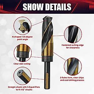 wesleydrill 1" Reduced-Shank Drill Bit，1/2 Inch Shank Silver and Deming Industrial Drill Bit，Fit for Home DIY,Engineering and Woodworking