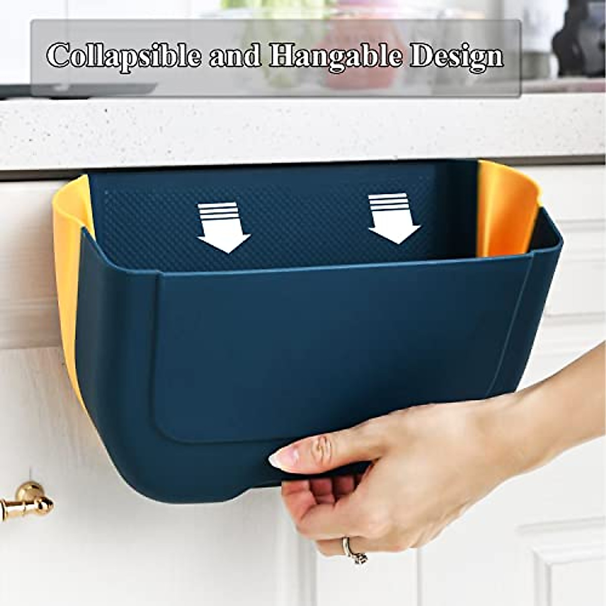 Hsxfl Hanging Trash Can for Kitchen, Mini Foldable Waste Bin Small Collapsible Garbage Can Under Sink, 3L Wall Mounted Folding Trash Bin for Cabinet/Bedroom/Car/Bathroom (White)