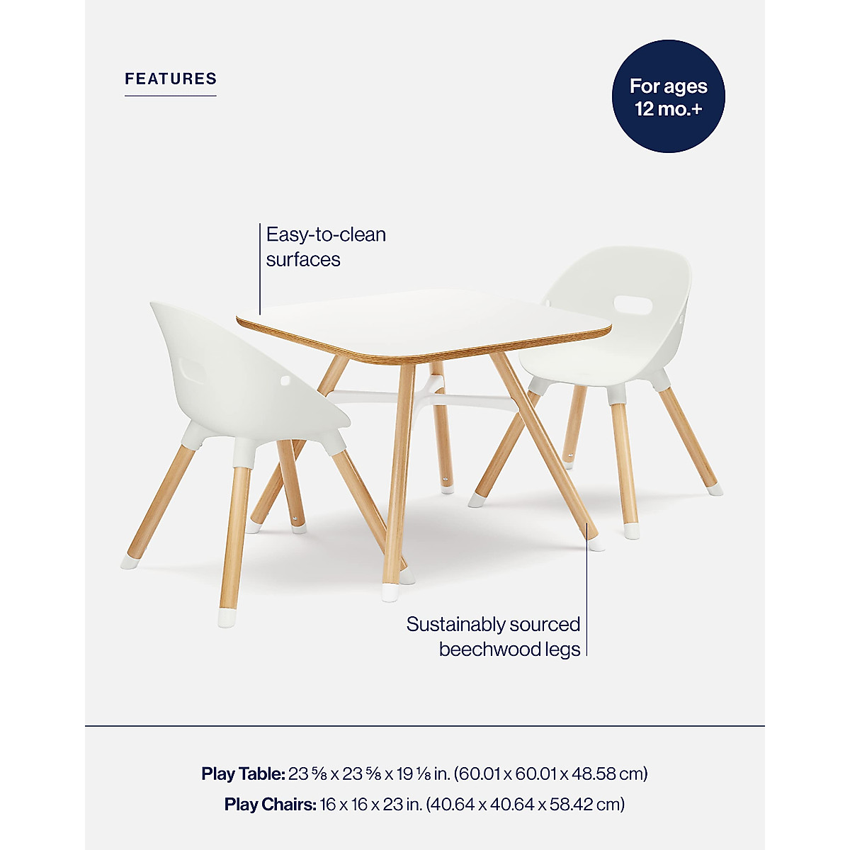 Lalo The Play Kit, Kids Table and Chairs Set with Sustainably Sourced Wood Kids Table & Set of 2 Non-Toxic Bucket Seat Kids Chairs - Safe and Comfortable - Coconut/Coconut